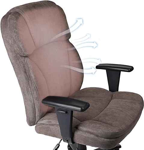 CLATINA Ergonomic Velvet Big and Tall Executive Office Chair with Upholstered Swivel 400lbs High Capacity Adjustable Height Thick Padding Headrest and Armrest for Home (Brown)