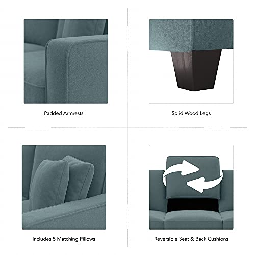 Bush Furniture Stockton U Shaped Sectional Couch with Reversible Chaise Lounge, 128W, Turkish Blue Herringbone