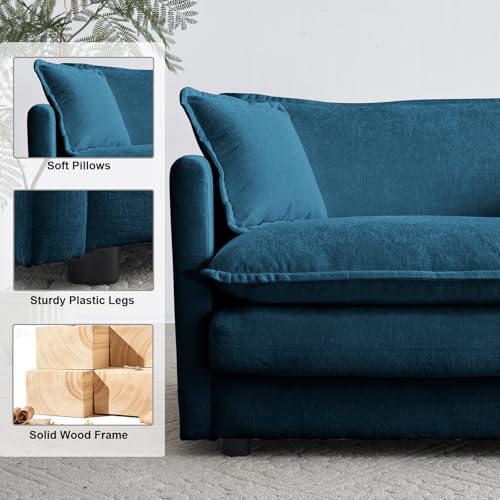 KIVENJAJA Oversized U-Shaped Modular Sectional Sofa, Modern Chenille 4-Seater Deep Seat Cloud Couch with 2 Ottomans/Chaises & 6 Pillows for Living Room Office, 146.5”W, Blue