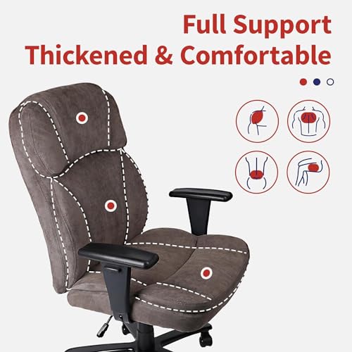 CLATINA Ergonomic Velvet Big and Tall Executive Office Chair with Upholstered Swivel 400lbs High Capacity Adjustable Height Thick Padding Headrest and Armrest for Home (Brown)