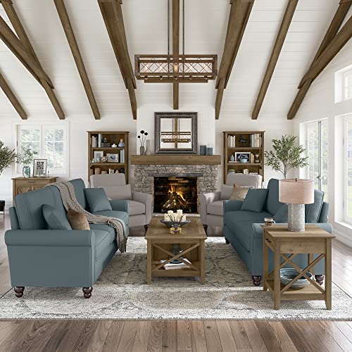 Bush Furniture Hudson U Shaped Sectional Couch, 125W, Turkish Blue Herringbone