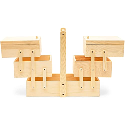 Wooden Sewing Box Organizer for Sewing Supplies, 3 Tier Drawers for Craft Tools, Needles (12.6 x 11.5 x 7 In)