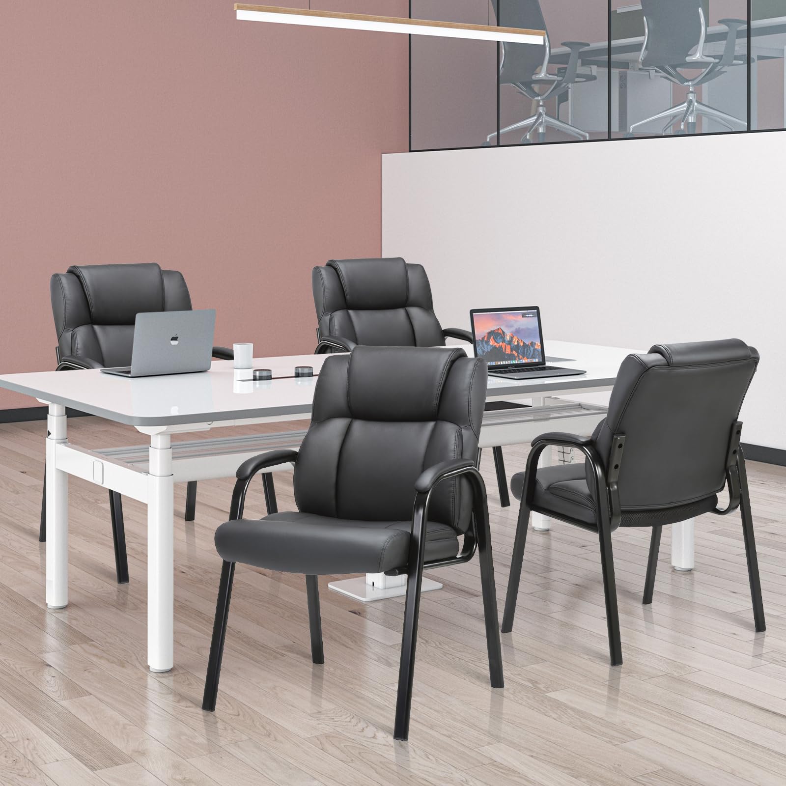 CLATINA Leather Guest Chair with Padded Arm Rest for Reception Meeting Conference and Waiting Room Side Office Home Black 4 Pack