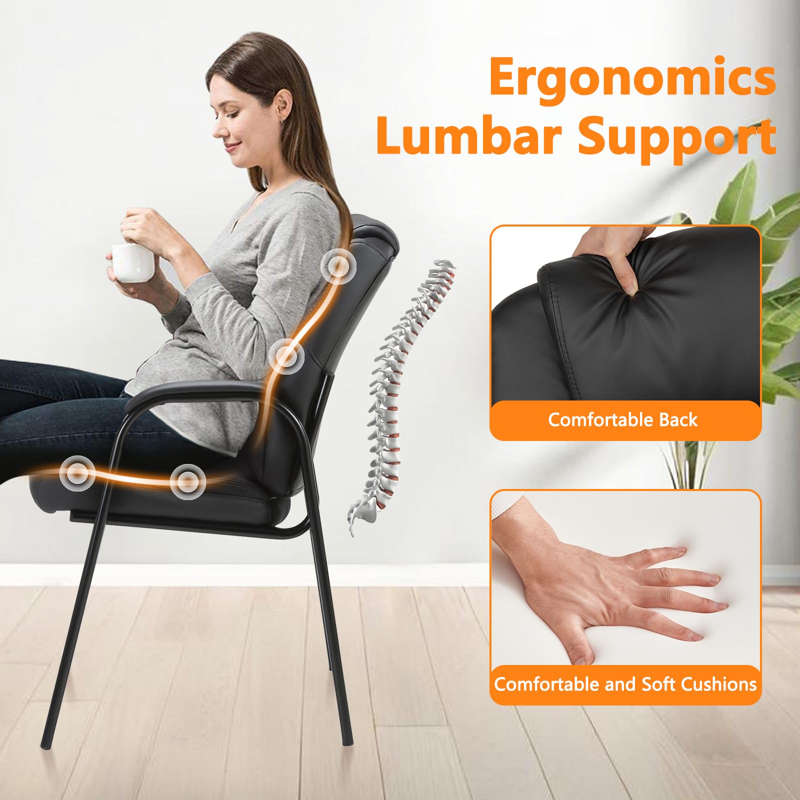 CLATINA Leather Guest Chair with Padded Arm Rest for Reception Meeting Conference and Waiting Room Side Office Home Black 4 Pack