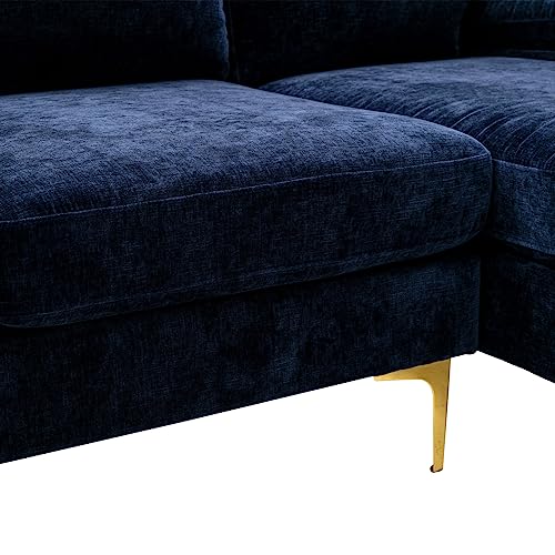 Zaboro 110" U-Shaped Sectional Sofa, 4-Seater Modular Sofa Couch with Double Chaises, Velvet Accent Sofa with Golden Metal Legs & Armrest Pillows, for Living Room, Apartment and Office,Navy Blue