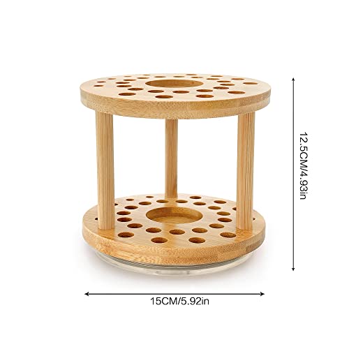 Paint Brush Holder 360 Rotating Bamboo Display Drying Stand Watercolor Coloring Brush Organizer Display Stand Tray Rack with 29 Holes(1 Big Hole 23 middle Holes 5 Small Holes)