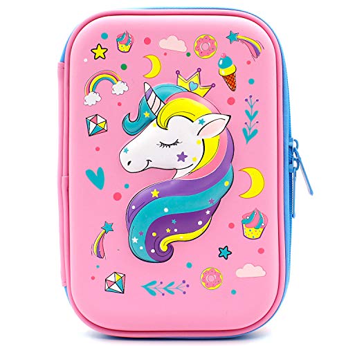 SOOCUTE Crown Unicorn Gifts for Girls - Cute Big Size Hardtop Pencil Case with Compartment - Kids School Supply Organizer Stationery Box Zipper Pouch (Light Pink)