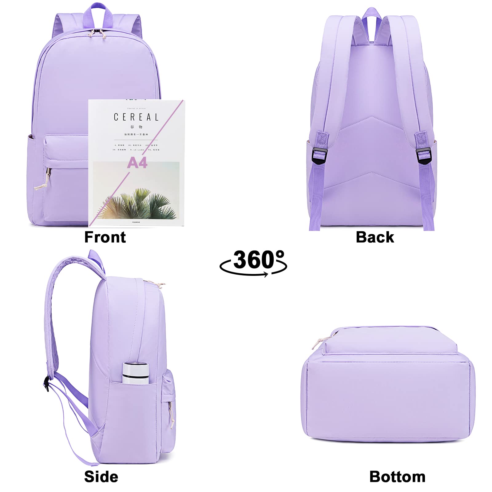 Bluboon School Backpack Set Girls Womens Laptop Bookbag Casual Daypack Fits 15 inch Laptop with Lunch Tote Bag and Pencil Bag(Purple-3 set)