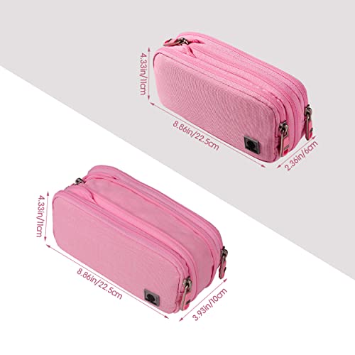 Expandable Pencil Case,Large Pencil Pouch for Boys Teen Girls;Canvas Three Zipper Multifunction Soft Fabric Pen Bag for School by Only WarmPink