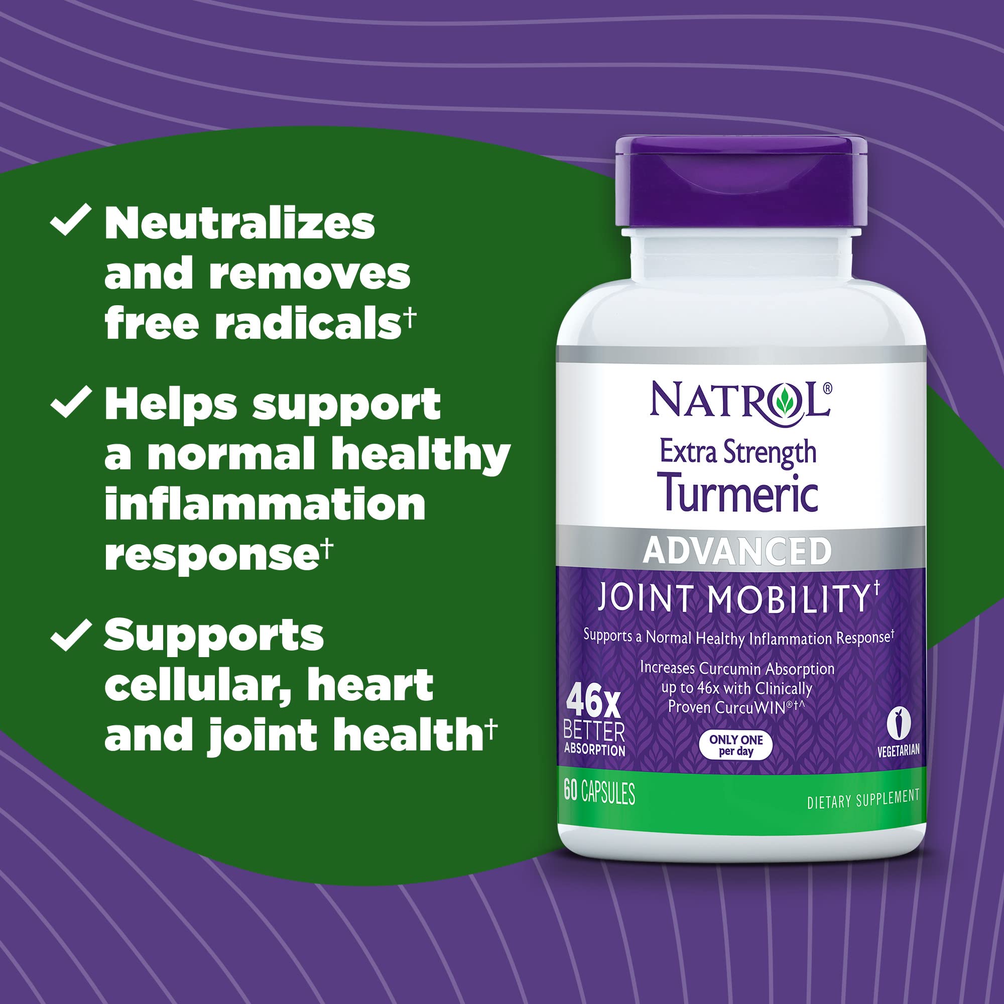 Natrol Extra Strength Turmeric, Dietary Supplement for Joint Health, Turmeric Supplement for Adults, 60 Capsules, Up to a 60 Day Supply