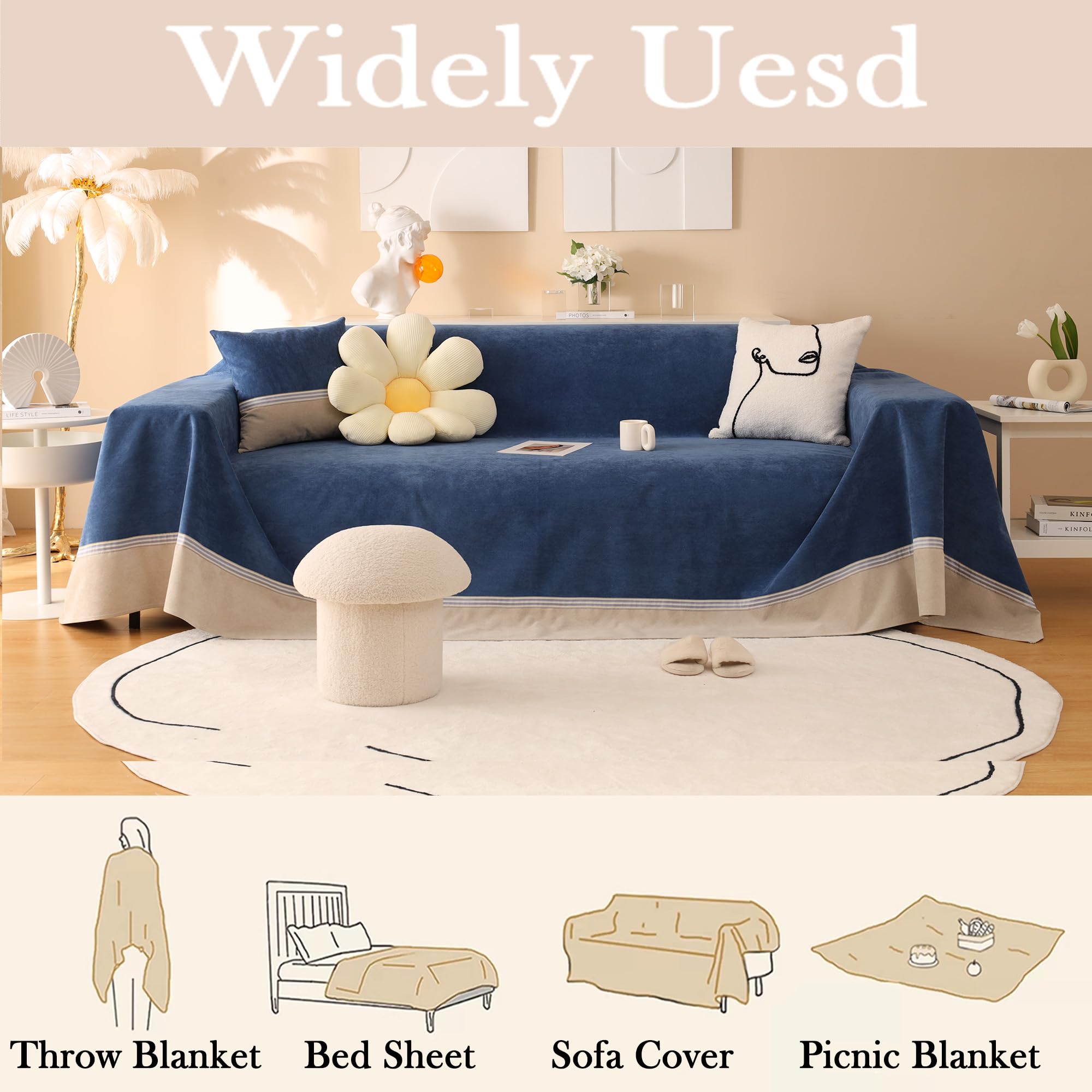 Mxaeyr Waterproof Sofa Cover for Pets, Dark Blue Couch Covers for Sectional Sofa, Simple Style Sofa Covers for 2-3 Cushion Couch, Waterproof, Durable and Washable, XL 79" x 118"