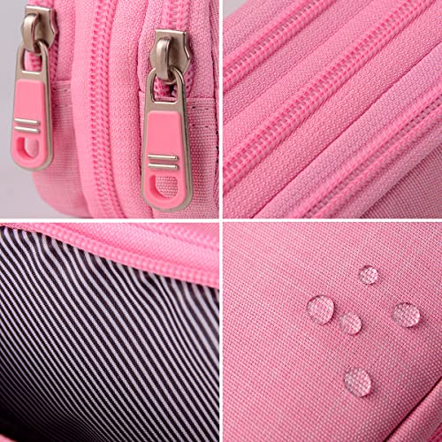 Expandable Pencil Case,Large Pencil Pouch for Boys Teen Girls;Canvas Three Zipper Multifunction Soft Fabric Pen Bag for School by Only WarmPink