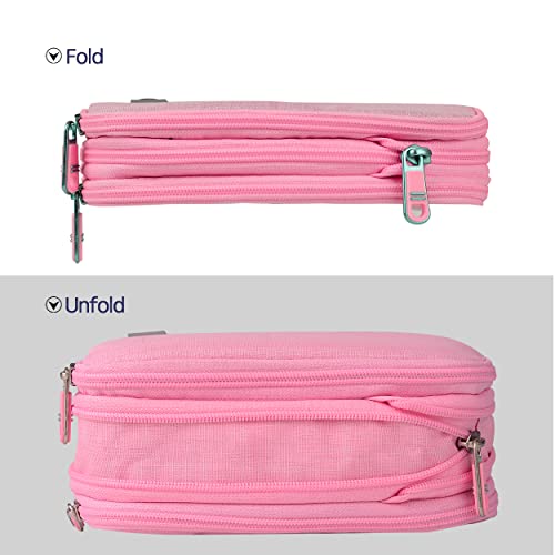 Expandable Pencil Case,Large Pencil Pouch for Boys Teen Girls;Canvas Three Zipper Multifunction Soft Fabric Pen Bag for School by Only WarmPink