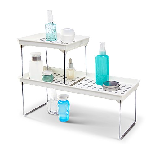 madesmart Large Stacking Shelf - Clear | CABINET COLLECTION | Organizer for Cabinet or Counter | Collapsible Legs for Storage | Non-slip Rubber Feet | BPA Free