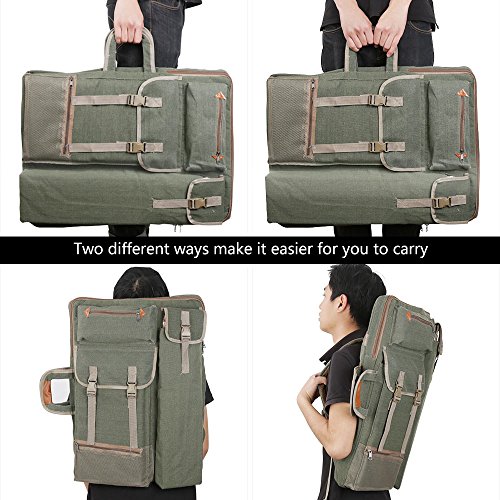 Tanchen 4K Canvas Artist Portfolio Carry Shoulder Bag Multifunctional Drawboard Bags for Drawing Sketching Painting (Army Green)