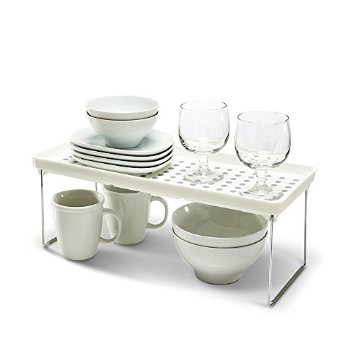 madesmart Large Stacking Shelf - Clear | CABINET COLLECTION | Organizer for Cabinet or Counter | Collapsible Legs for Storage | Non-slip Rubber Feet | BPA Free