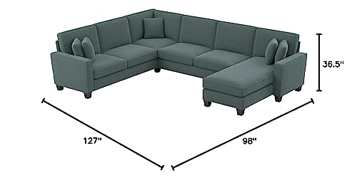 Bush Furniture Stockton U Shaped Sectional Couch with Reversible Chaise Lounge, 128W, Turkish Blue Herringbone