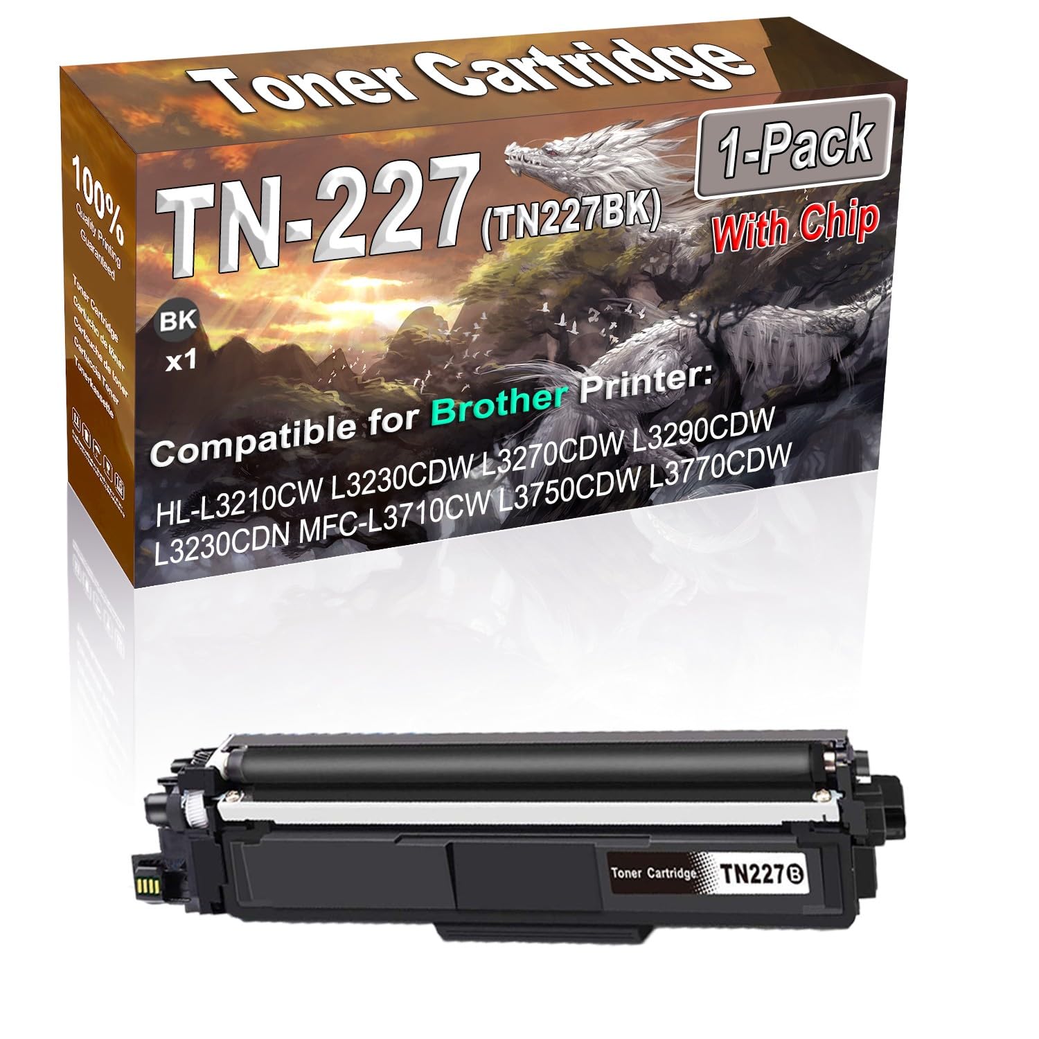 SINIYA 1-Pack Compatible High Capacity TN-227 TN227 (TN-227BK) (with Chip) Imaging Toner Cartridge Used for HL-L3210CW L3230CDW L3270CDW L3290CDW L3230CDN MFC-L3710CW Printer (Black)