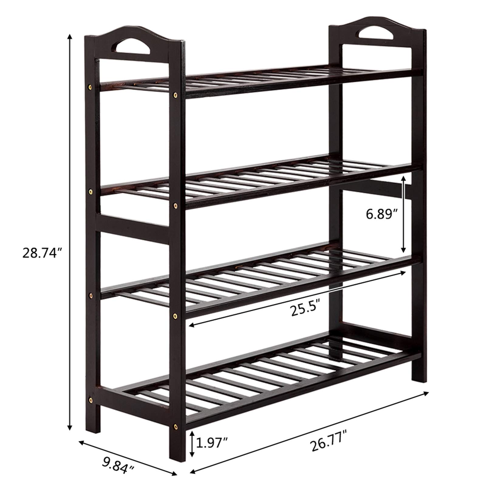 Bamboo 4 Tier Shoe Rack - Shoe Storage Shelf, Industrial Shoe Tower, Narrow Shoe Organizer Entryway Freestanding Shoe Cabinet Organizer Storage Rack - Storage Shelf for Narrow Closet, Hallway, Black