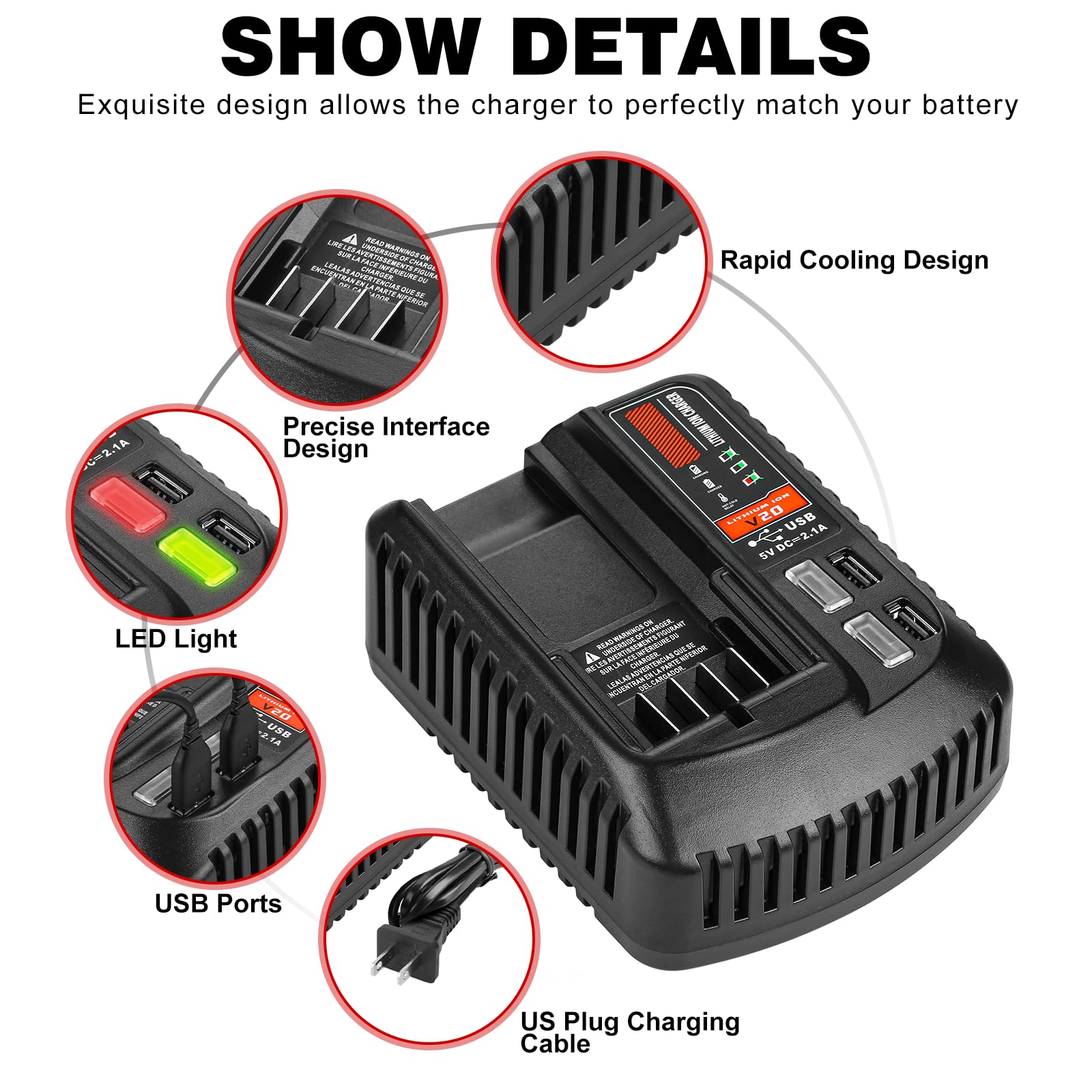 Lxljiad 20V Charger Replacement for Craftsman V20 Lithium Battery Charger Compatible with Craftsman 20V CMCB204 CMCB202 CMCB205 CMCB100 CMCB101 CMCB104 Fast Charger