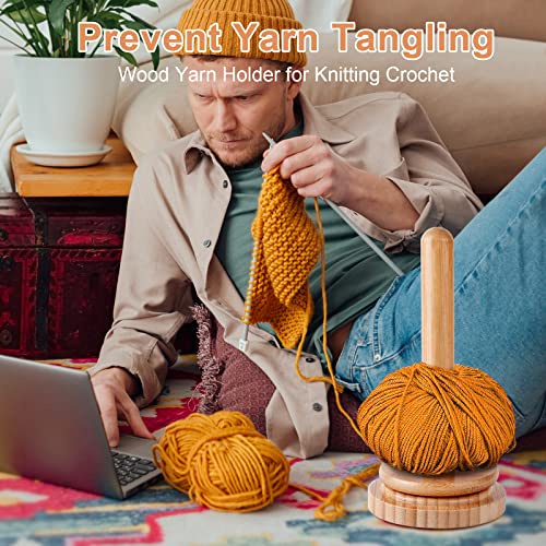 Joyeee Wood Yarn Holder with Twirling Mechanism Classic,Knitting Embroidery Accessory with Crochet Hook,Craft & Sewing Supplies