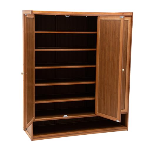DYRABREST Bamboo Shoe Cabinet with 3 Doors, 8 Tier Free Standing Shoe Racks Shoe Rack Shelf Large Capacity Shoe Storage Cabinet for Hallway Office Living Room (8 Tiers)