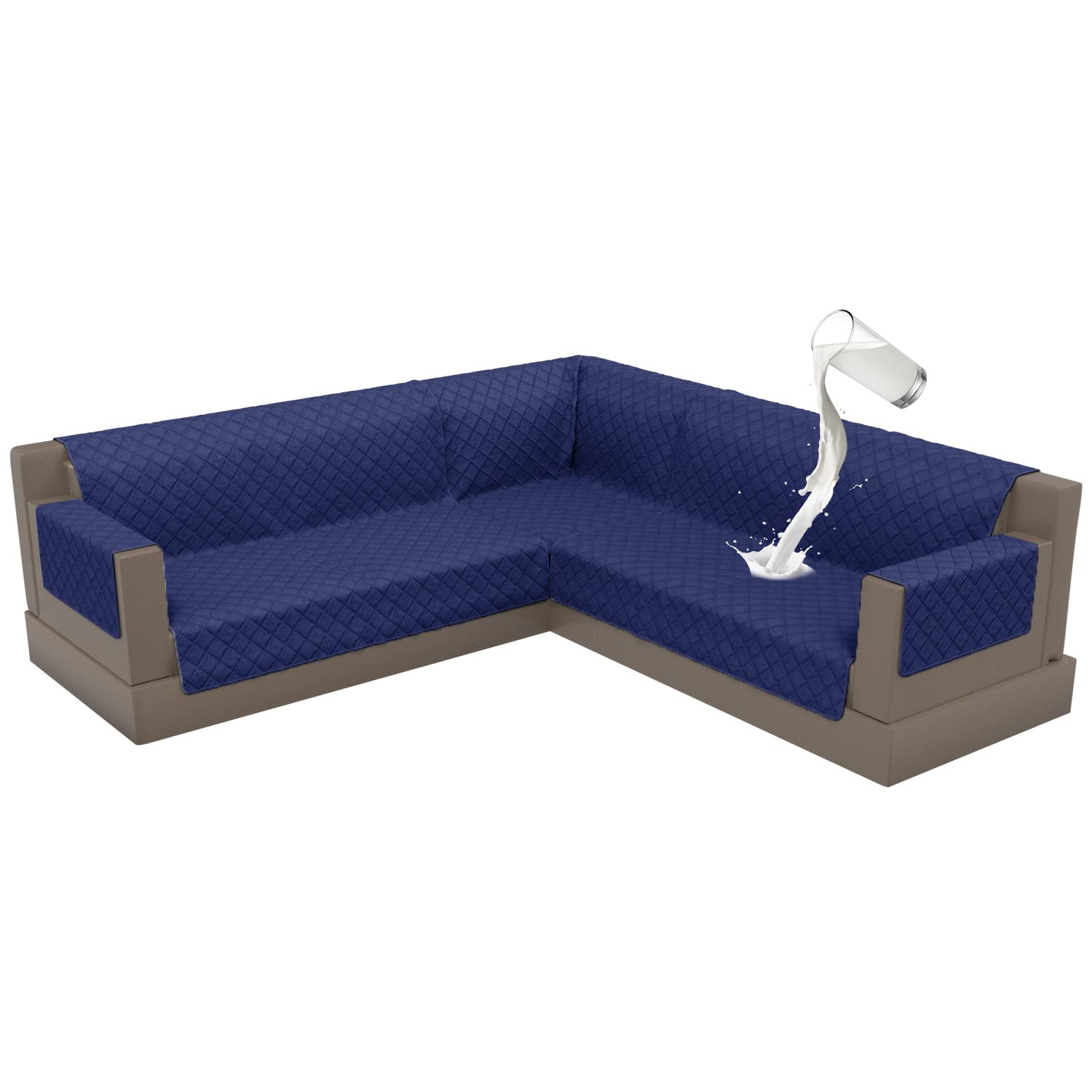 Arfntevss Corner Sectional Couch Covers 3-Piece Water Repellent L Shape Sofa Cover Set Quilted Anti Slip U-Shaped Sofa Slipcovers Living Room Furniture Protector for Pet Dog Cat (Navy Blue, Large)