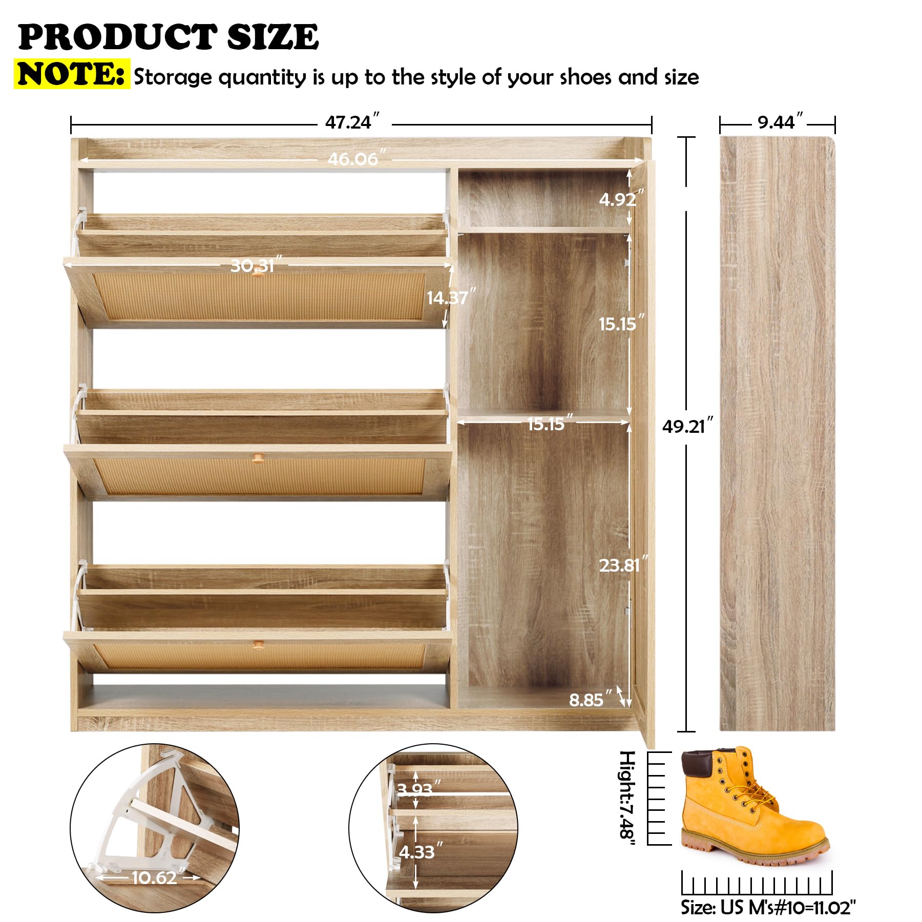 FUQARHY Shoe Cabinet with 3 Flip Drawers & Doors, Modern Slim Shoe Storage Cabinet Free Standing Shoe Organizer Shoe Rack for Boot, Sneaker, Entryway Narrow Shoe Storage for Hallway Living Room