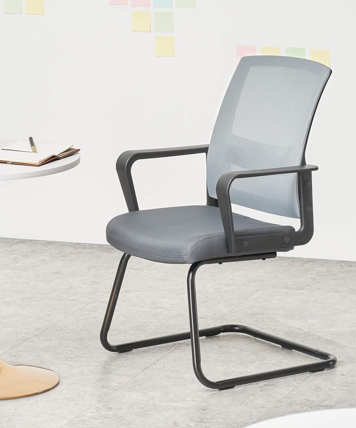 CLATINA Office Guest Chair with Sled Base and Lumbar Support, Ergonomic Mid-Back Mesh Chair Without Wheels, Executive Reception Chair for School Church Conference Wait Room, Grey (1 Pack)