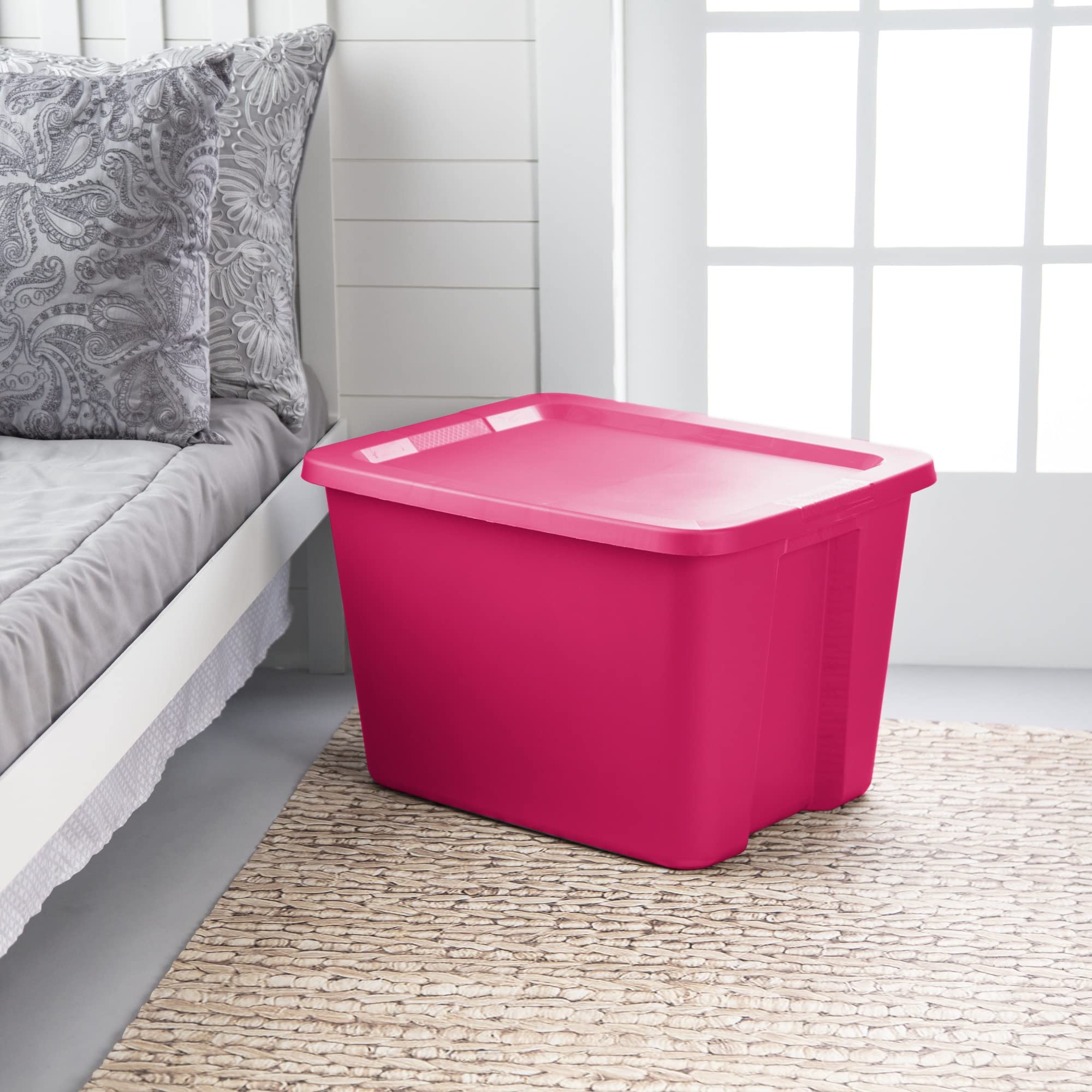 Birsppy 18 Gallon Tote Box Plastic, Fuchsia, Set of 8