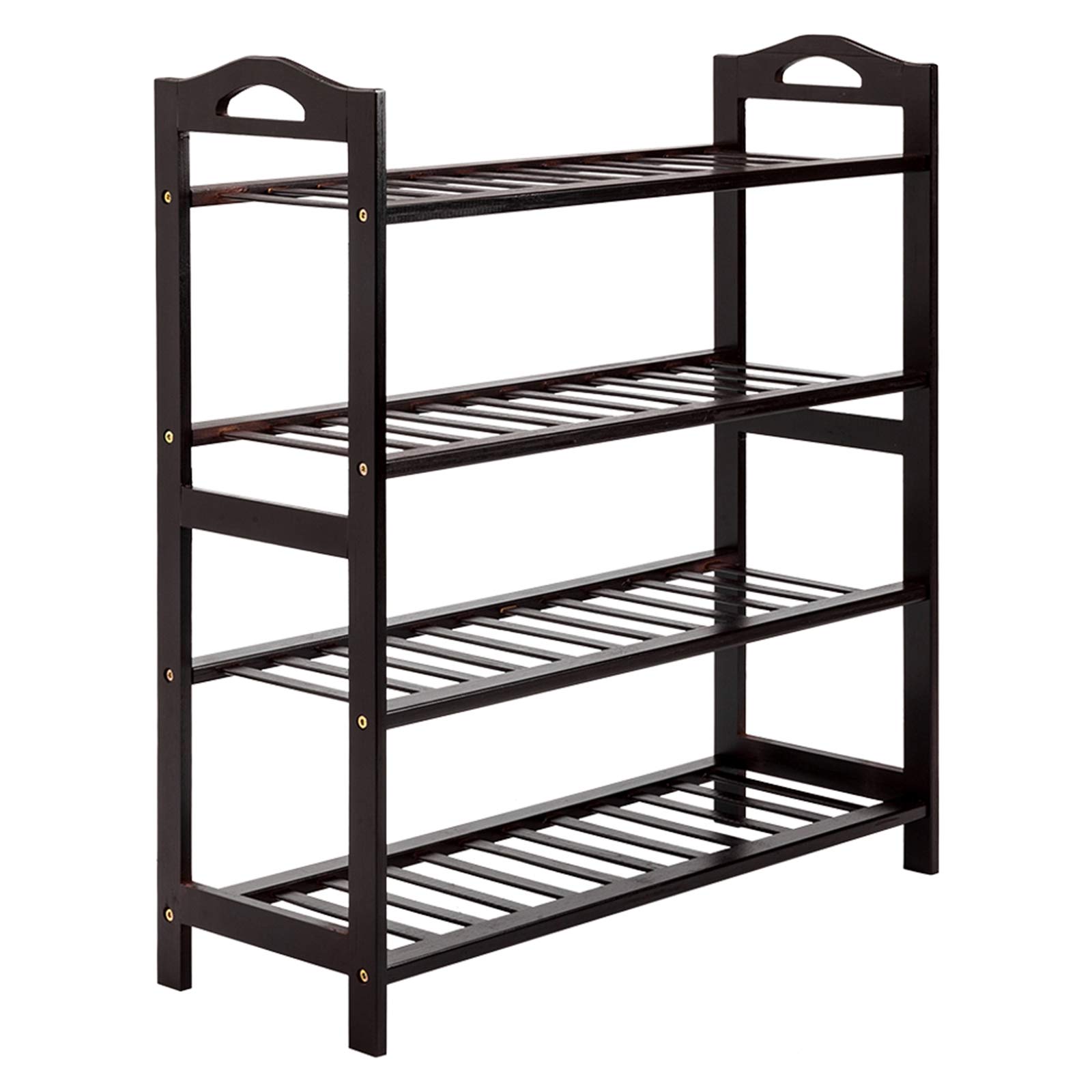 Bamboo 4 Tier Shoe Rack - Shoe Storage Shelf, Industrial Shoe Tower, Narrow Shoe Organizer Entryway Freestanding Shoe Cabinet Organizer Storage Rack - Storage Shelf for Narrow Closet, Hallway, Black