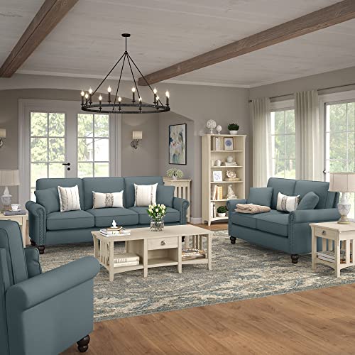 Bush Furniture Coventry U Shaped Sectional Couch with Reversible Chaise Lounge, 128W, Turkish Blue Herringbone