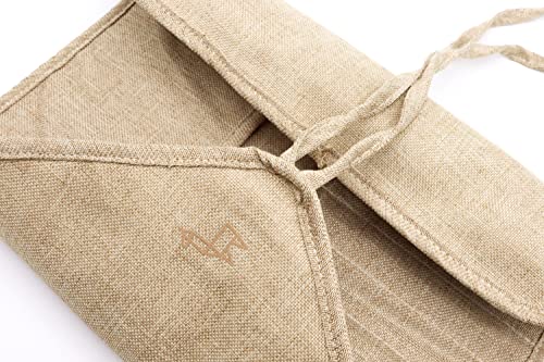 ETCHR Canvas Roll Up Brush Pouch - Brown Paint Brush Holder with Canvas Ties - Paint Tool Roll - Paint Brush Roll Up Case - Art Tool Organizer - Art Brush Roll with Slots and Ties - Paint Brush Case