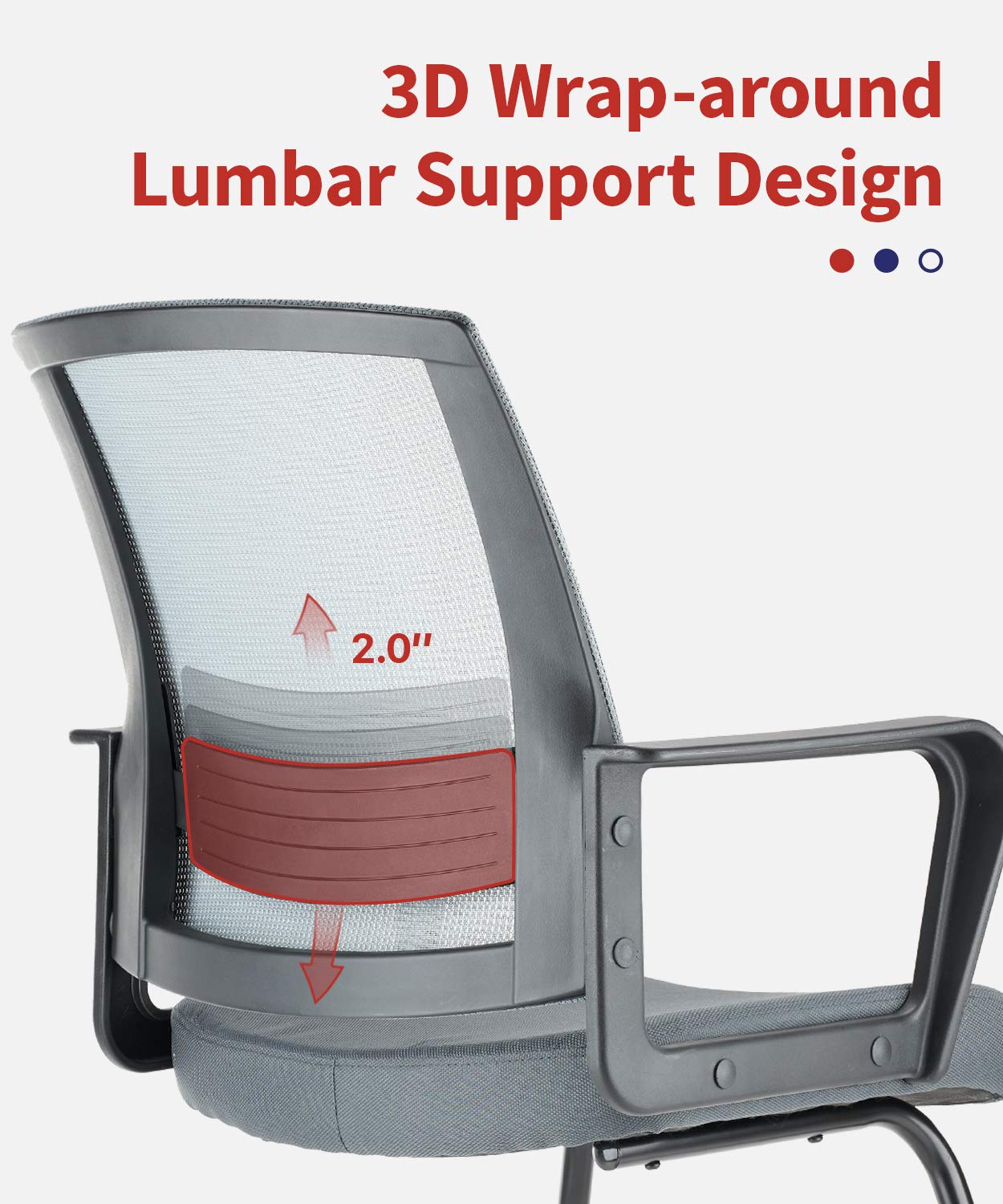 CLATINA Office Guest Chair with Sled Base and Lumbar Support, Ergonomic Mid-Back Mesh Chair Without Wheels, Executive Reception Chair for School Church Conference Wait Room, Grey (1 Pack)