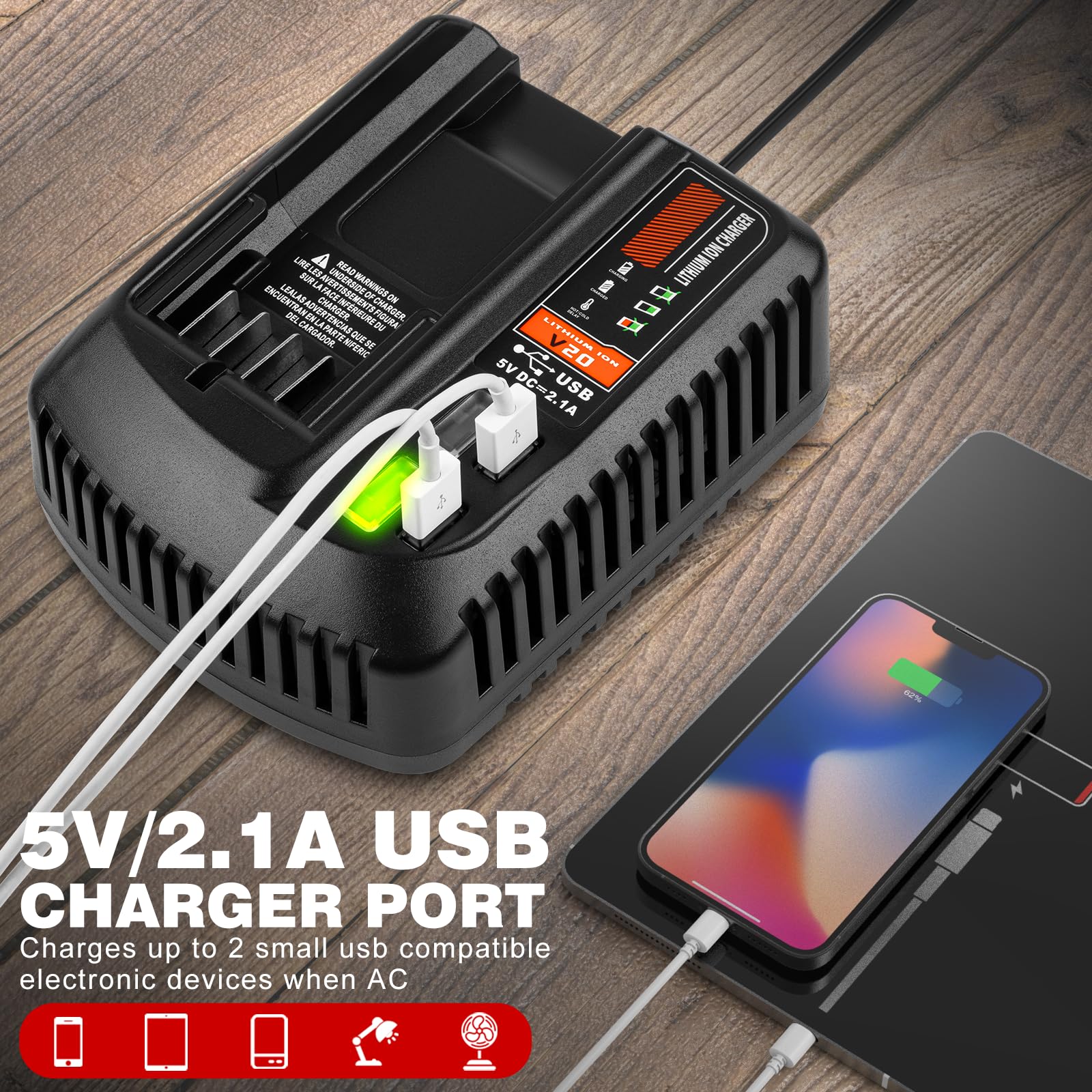 Lxljiad 20V Charger Replacement for Craftsman V20 Lithium Battery Charger Compatible with Craftsman 20V CMCB204 CMCB202 CMCB205 CMCB100 CMCB101 CMCB104 Fast Charger