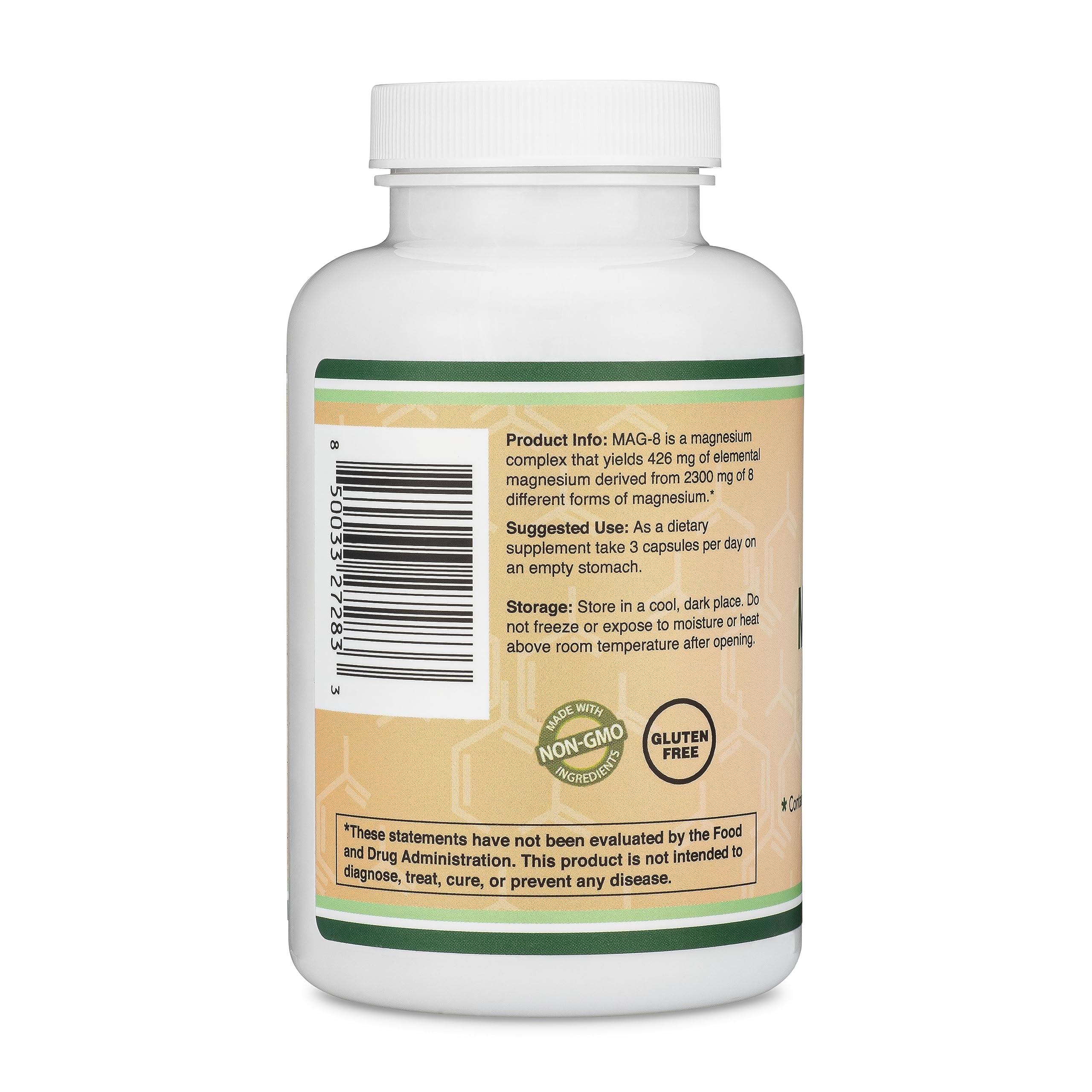 Magnesium Complex Supplement 180 Capsules (436mg Elemental Magnesium Provided by 2,300mg of Eight Different Forms of Magnesium) MAG-8 Provides 100% Daily Recommended Value of Magnesium by Double Wood