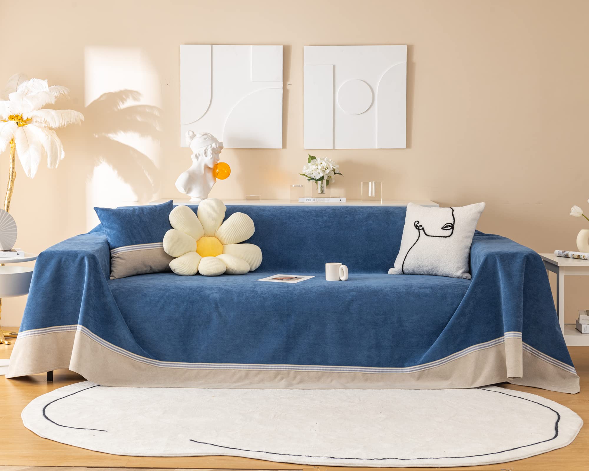Mxaeyr Waterproof Sofa Cover for Pets, Dark Blue Couch Covers for Sectional Sofa, Simple Style Sofa Covers for 2-3 Cushion Couch, Waterproof, Durable and Washable, XL 79" x 118"