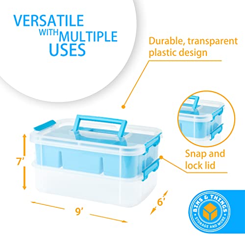 Bins & Things Stackable Storage Container with Organizers - 2 Trays - Blue - Craft Storage / Craft Organizers and Storage - Bead Organizer Box / Art Box Organizer - Art Storage Box & Craft Box Organizer