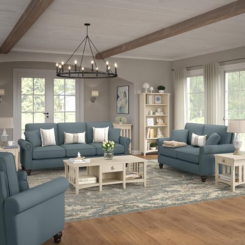 Bush Furniture Coventry U Shaped Sectional Couch, 113W, Turkish Blue Herringbone