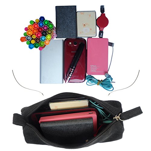 Enyuwlcm Heavy Canvas Stationery Simple Small Pencil Case and Durable Black Pencil Pouch Bag with Handmade Zipper Set of 2