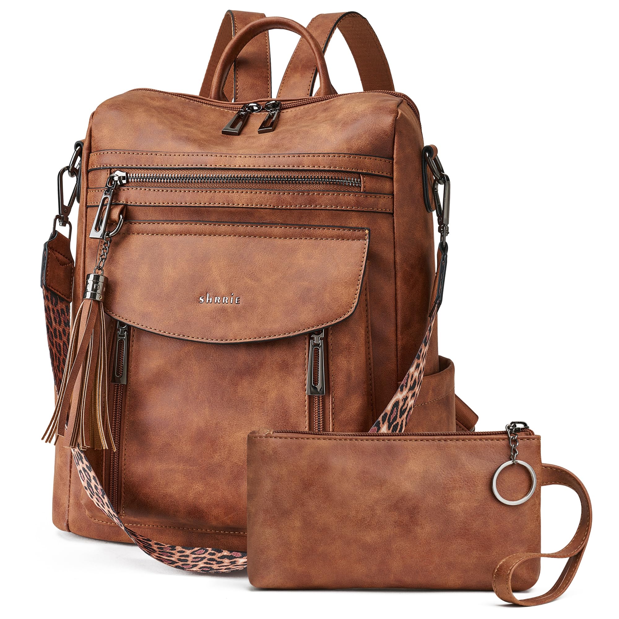 Shrrie Backpack Purse for Women Fashion Leather Backpack Purse Designer Travel Backpack Convertible Shoulder Bag with Wristlet