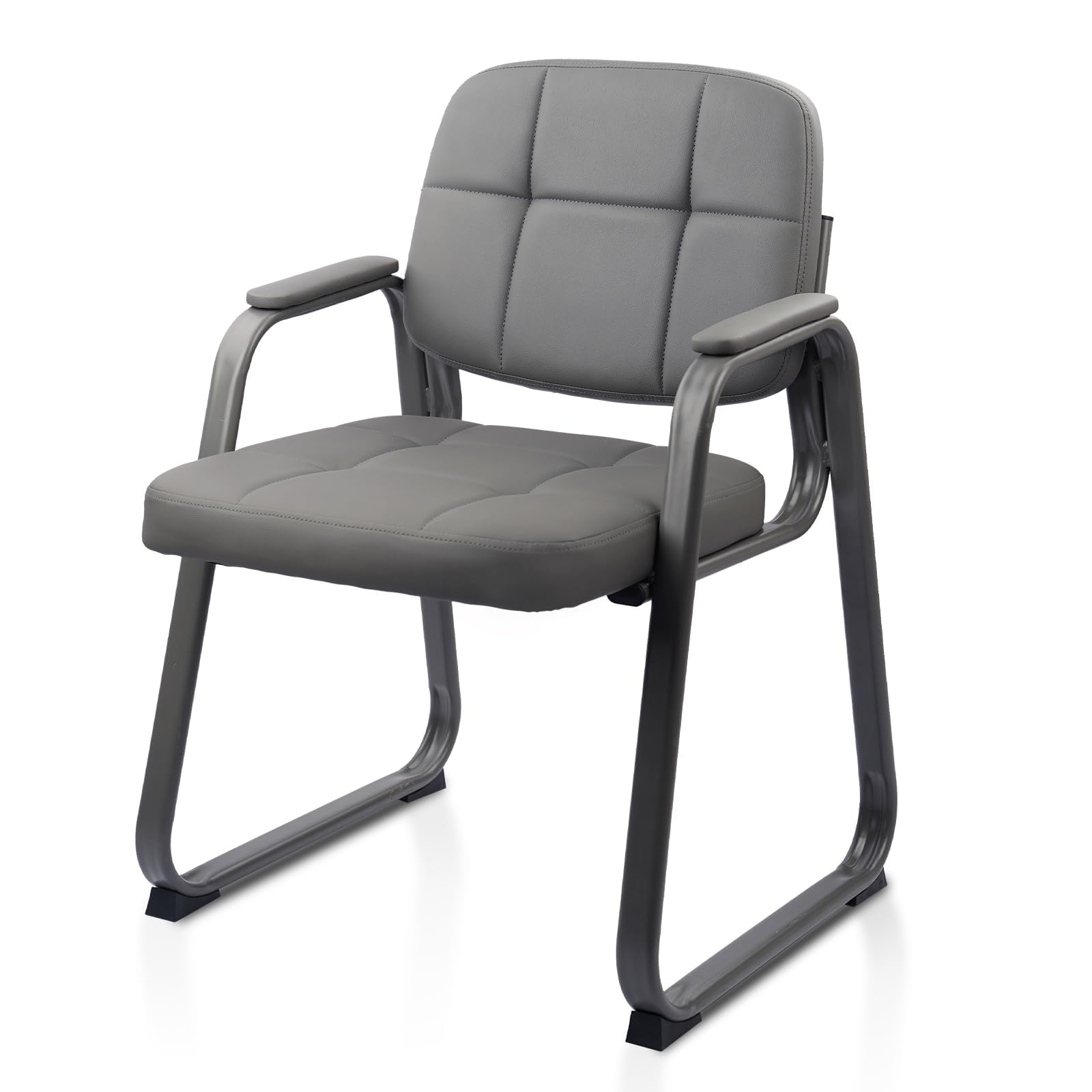 CLATINA Waiting Room Chairs with Padded Arms Leather Guest Chair no Wheels for Office Reception and Conference Desk with Sled Base Grey