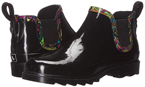 The SAK Women's Sakroots Rhyme Ankle Rainboot Rain Boot, Black with Rainbow Spirit Desert, 6 Medium US