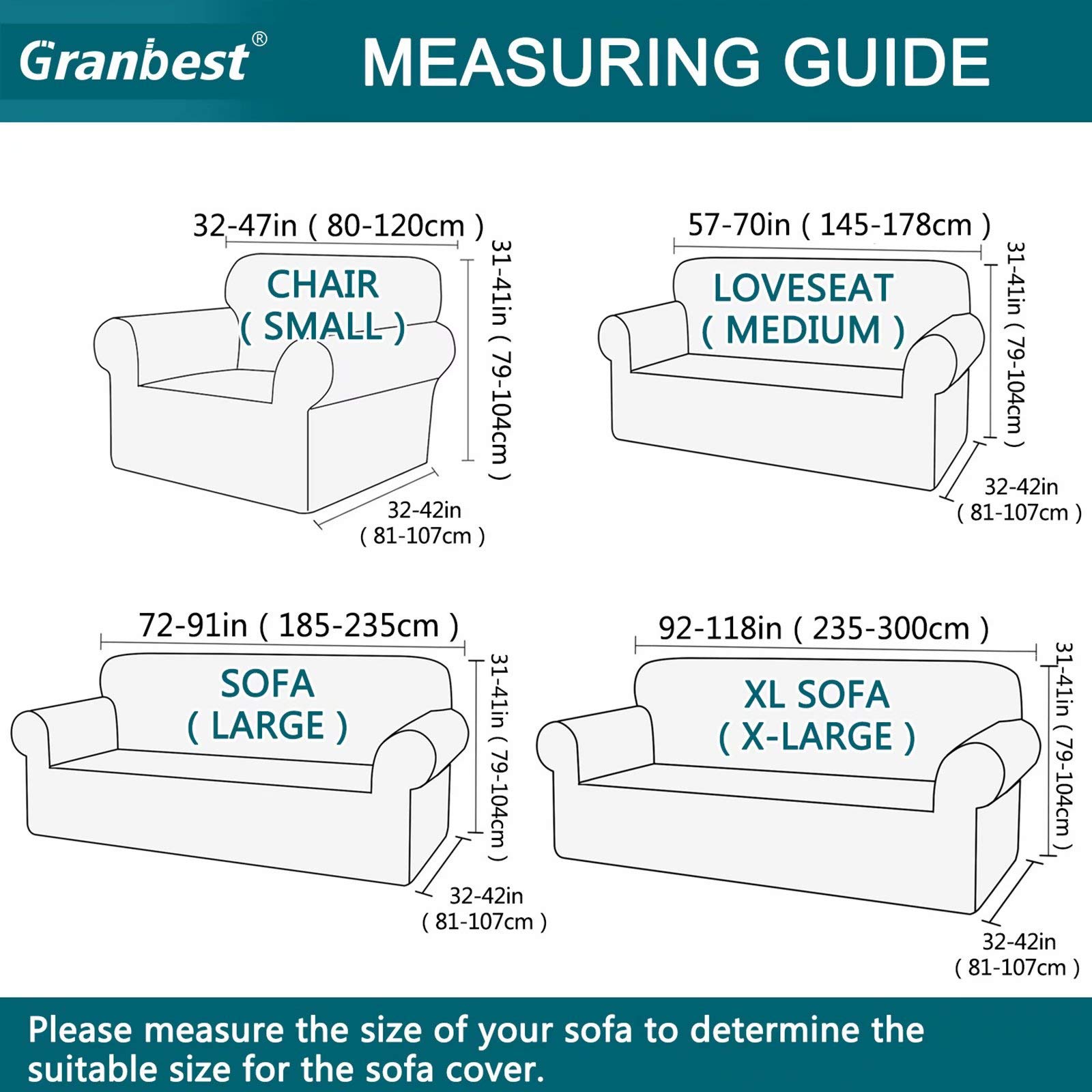 Granbest Water-Repellent Sofa Cover Luxury Thick Couch Covers for Dogs Stylish Jacquard Pattern Stretch Sofa Slipcover Non Slip Furniture Protector with Foam Sticks(Large,Gray)