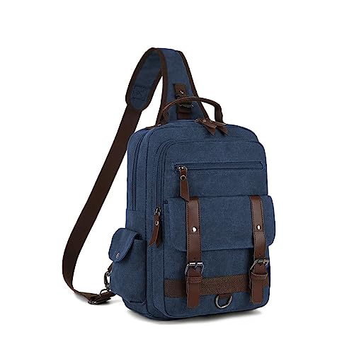Vintage Canvas Crossbody Bag, Laptop Crossbody Bag, Men's Crossbody Bag, Lightweight Canvas Single Shoulder Bag, Travel Crossbody Bag, Casual Travel, Cycling Darkblue