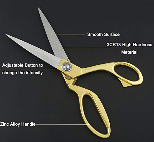 Stainless Steel Sharp Tailor Scissors for Clothing Dressmaking Shears Fabric Craft Cutting Adjustable Kitchen Scissors, Gold (9.5'')