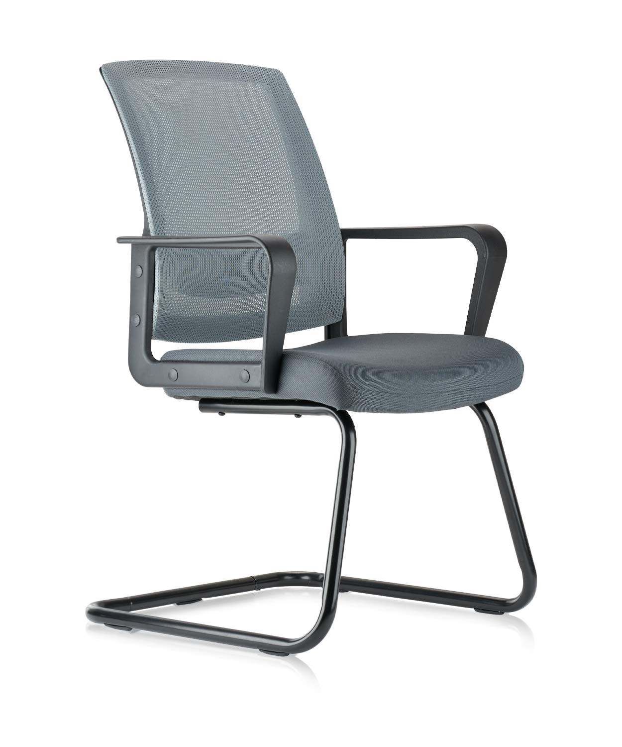 CLATINA Office Guest Chair with Sled Base and Lumbar Support, Ergonomic Mid-Back Mesh Chair Without Wheels, Executive Reception Chair for School Church Conference Wait Room, Grey (1 Pack)