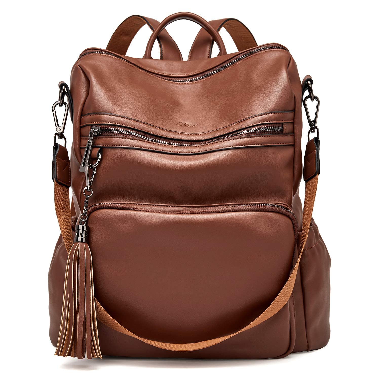 CLUCI Women Wallet Large Leather Zip Around Card Holder Organizer Ladies Clutch Wristlet Bundles with Women Backpack Purse Leather Travel Large Ladies Shoulder Bags with Tassel Brown