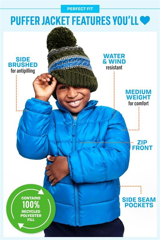 The Children's Place Boys' Medium Weight Puffer Jacket, Wind, Water-Resistant, Dark Ivy, XLarge (14)