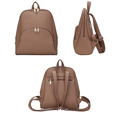 KKXIU Women Backpack Purse Casual daypacks for ladies Synthetic Leather Shoulder Bag (Medium, khaki)